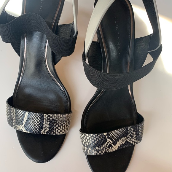Tahari | Shoes | 39 Tahari Black White Snake Print Sandals Heels Shoes ...
